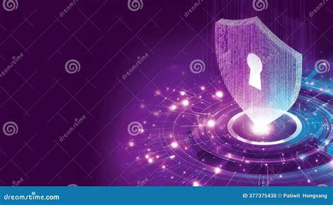 Digital Shield With A Keyhole Symbol On An Abstract Network Background 3d Rendering Royalty