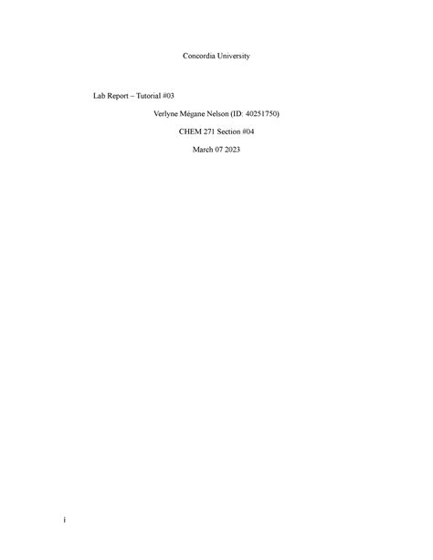 Concordia University Chem 271 Report Tutorial 3 Concordia
