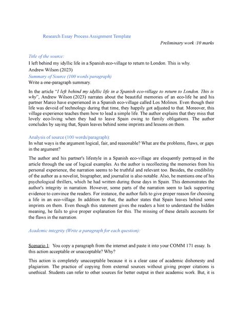 My Re Process Assignment Research Essay Process Assignment Template