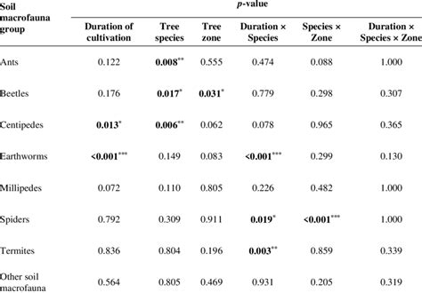 Summary Of P Values Associated With The Soil Macrofauna Abundance As Download Scientific