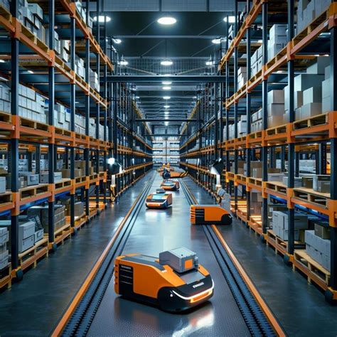 Automated Warehouse With Robots Sorting Parcels Premium Ai Generated Image