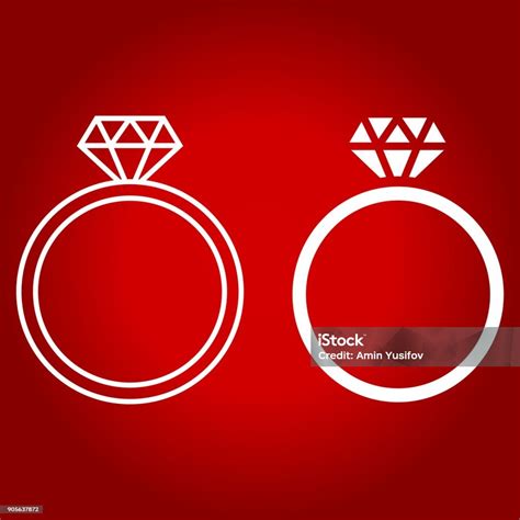 다이아몬드 반지 선 및 문자 모양 아이콘 발렌타인과 로맨틱 보석 기호 벡터 그래픽 빨간 배경에 Eps 10 선형 패턴 다이아몬드 반지에 대한 스톡 벡터 아트 및 기타 이미지