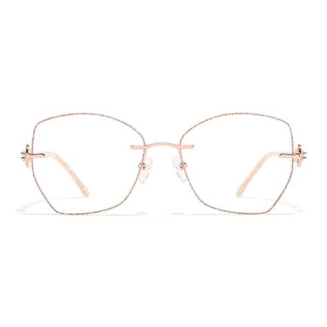 Glitter Rose Gold Polygon Eyeglasses Clear Rose Gold Glasses Rose Gold Glasses Style Elegant