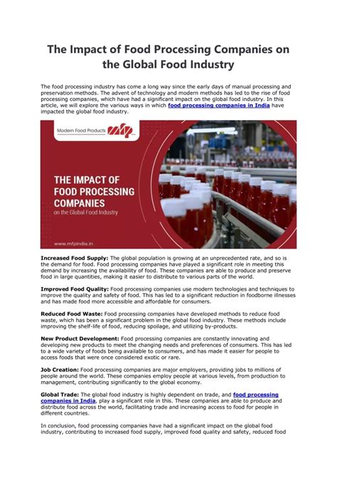 Ppt The Impact Of Food Processing Companies On The Global Food Industry Powerpoint