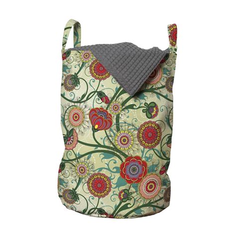 Floral Laundry Bag Oriental Inspirations Vintage Flower Arrangement