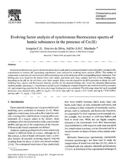 Pdf Evolving Factor Analysis Of Synchronous Fluorescence Spectra Of