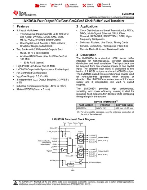 Lmk00334 4 Output Pcie Gen1gen2gen3 Clock Bufferlevel