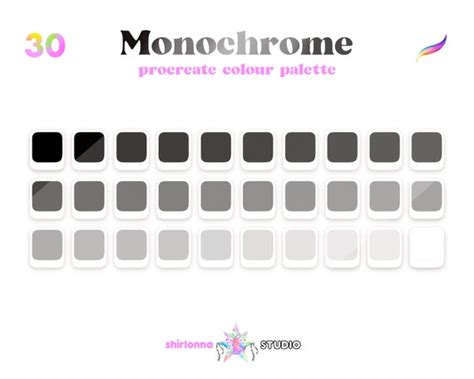 30 Monochrome Color Palette Procreate Swatches Etsy