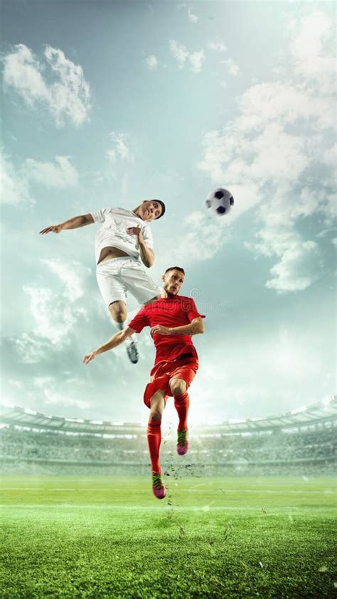Dynamic Vertically Oriented Photo Soccer Players In Red And White