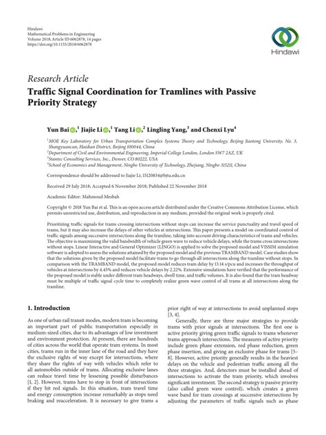 Pdf Traffic Signal Coordination For Tramlines With Passive Priority Strategy