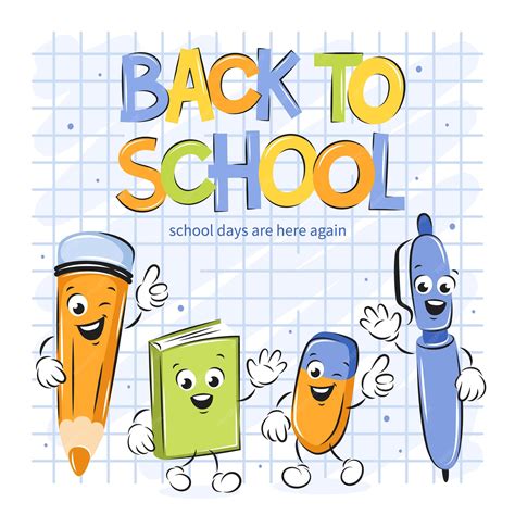 Premium Vector Back To School School Funny Cartoon Office Supplies Characters Design Poster