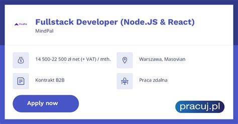 Oferta Pracy Fullstack Developer Nodejs And React Mindpal Warszawa