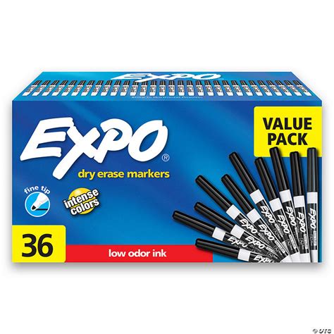 Expo Low Odor Dry Erase Markers Fine Tip Black 36 Count Oriental