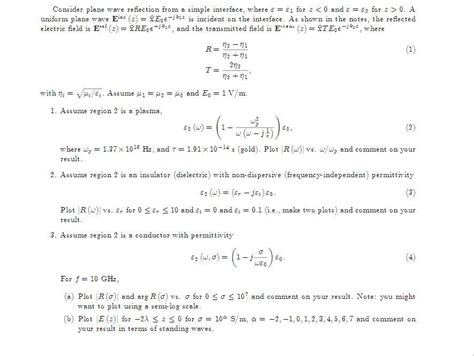 Consider Plane Wave Reflection From A Simple