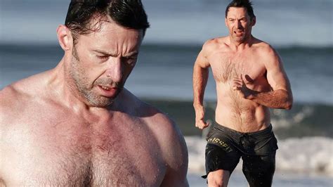 Hugh Jackman Is Looking Fit As He Jogs Along A Beach In Sydney In Nothing But His Swimming