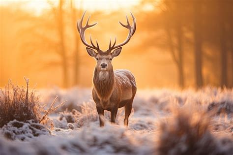 Premium Ai Image Beautiful Red Deer Stag In Winter Landscape With