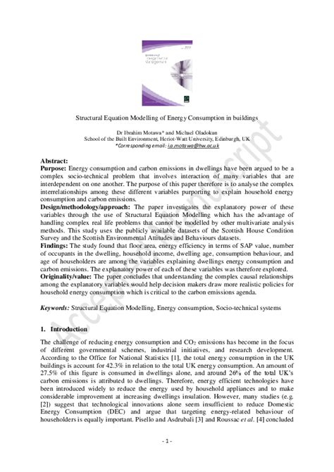 Pdf Structural Equation Modelling Of Energy Consumption In Buildings
