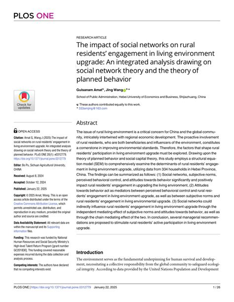 Pdf The Impact Of Social Networks On Rural Residents Engagement In Living Environment Upgrade