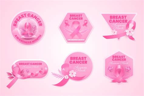 현실적인 유방암 인식의 달 가로 배너 세트 무료 벡터