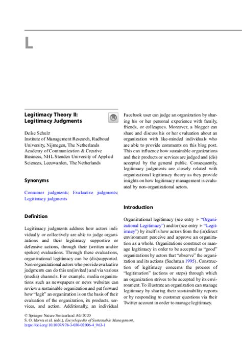 Pdf Legitimacy Theory Ii Legitimacy Judgments