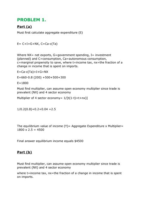 macroeconomics assignment 2 problem 1 part a must first calculate