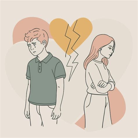 A Drawing Of A Man And A Woman With A Broken Heart In The Background Premium AI Generated Vector