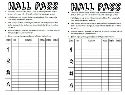 Classroom Hall Pass Template