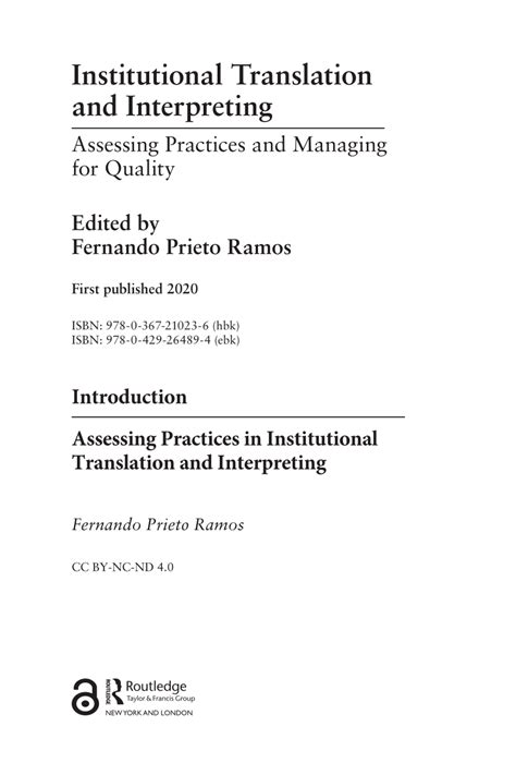 Pdf Assessing Practices In Institutional Translation And Interpreting