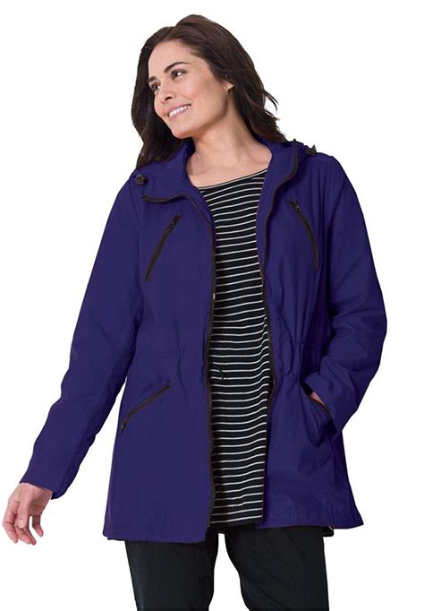 Womens Plus Size Lightweight Hooded Anorak Jacket With Mesh Lining