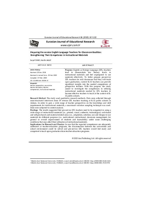 Pdf Preparing Pre Service English Language Teachers For Classroom Realities Strengthening