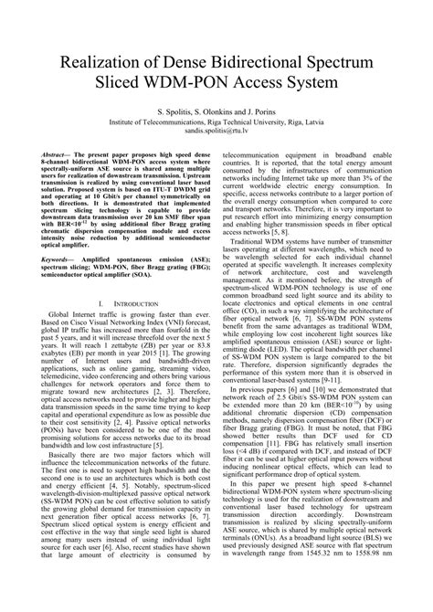 Pdf Realization Of Dense Bidirectional Spectrum Sliced Wdm Pon Access