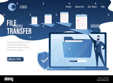 File Transfer Landing Page Template Exchanging Files Handsome Businessman Send Documents
