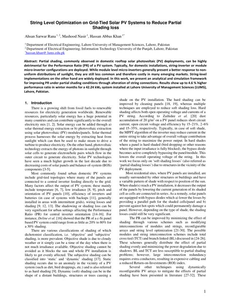 Pdf String Level Optimization On Grid Tied Solar Pv Systems To Reduce