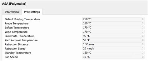 Settings For Using The Asa Filament Filament Lulzbot