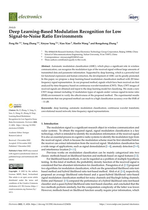 Pdf Deep Learning Based Modulation Recognition For Low Signal To
