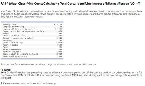solved pa1 4 algo classifying costs calculating total