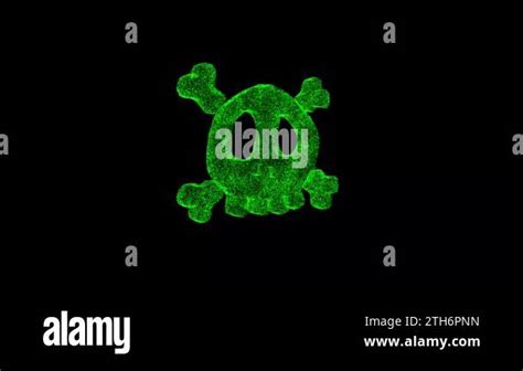 3d Poison Skull Bones Rotates On Black Bg Object Dissolved Green