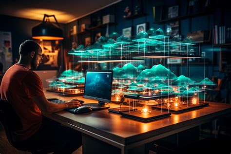 premium ai image man using computer with data cloud storage system at