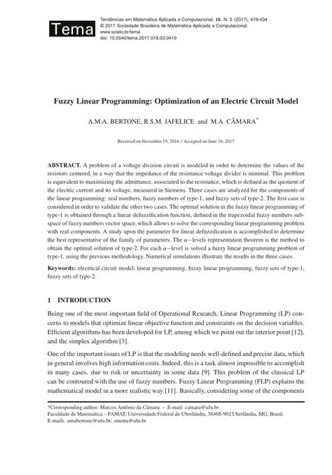 Pdf Fuzzy Linear Programming Optimization Of An Electric Circuit Model