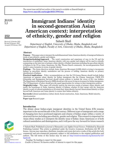 Pdf Immigrant Indians Identity In Second Generation Asian American Context Interpretation Of