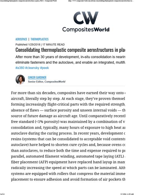 Consolidating Thermoplastic Composite Aerostructures In Place Part 1 Compositesworld Pdf