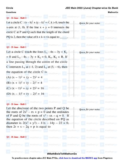 Circle Jee Main 2022 Chapter Wise Questions By Mathongo Pdf