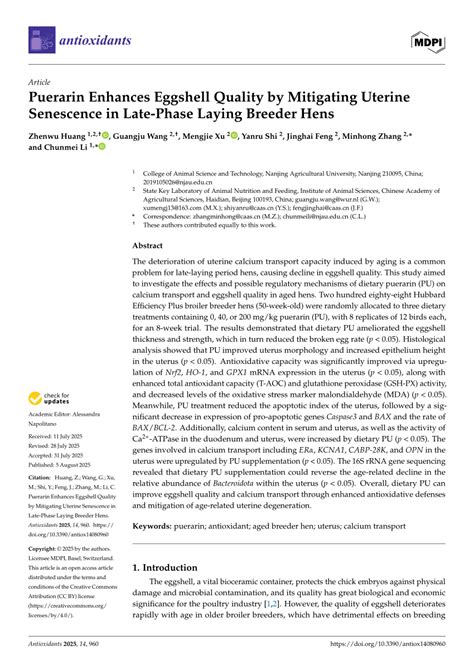 Pdf Puerarin Enhances Eggshell Quality By Mitigating Uterine Senescence In Late Phase Laying