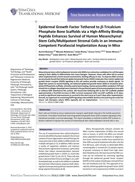 Pdf Epidermal Growth Factor Tethered To Tricalcium Phosphate Bone Scaffolds Via A High