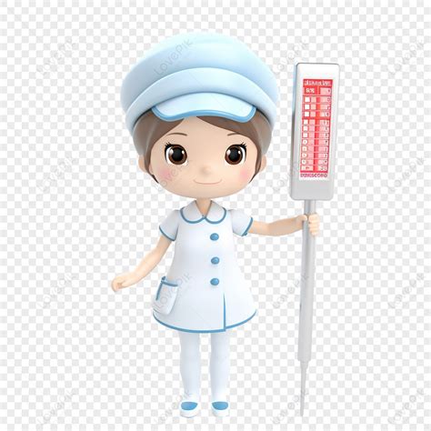 온도계를 들고 간호사 3d 캐릭터 일러스트의사 진료의료 만화 Png 일러스트 무료 다운로드 Lovepik