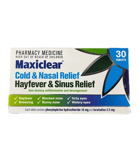 Maxiclear Cold And Nasal Hayfever And Sinus Relief 30 Tablets Zoom Pharmacy