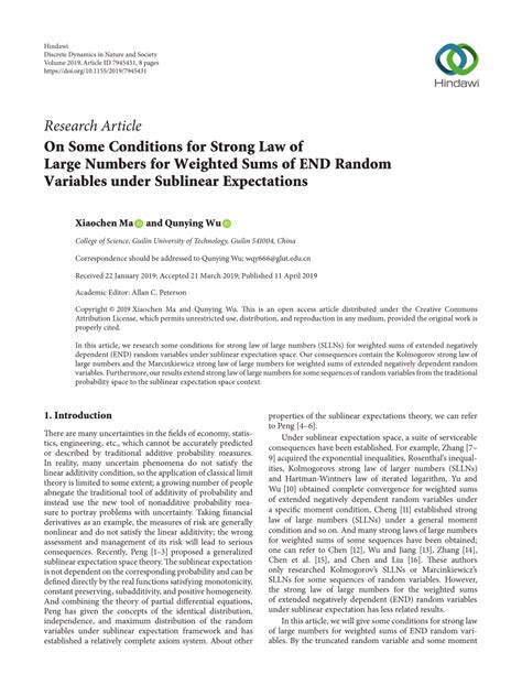 Pdf On Some Conditions For Strong Law Of Large Numbers For Weighted