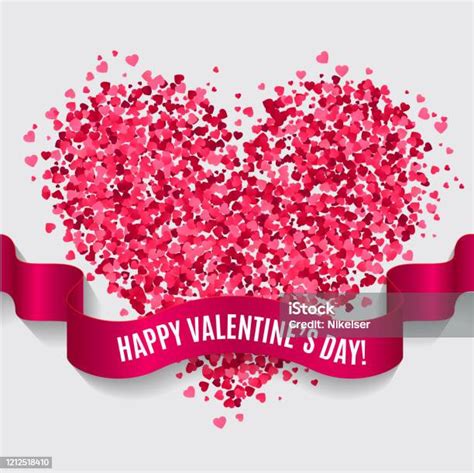 발렌타인 하트 해피 발렌타인 데이 로맨틱 한 디자인 요소 발렌타인 데이 마음과 리본을 많이 장식 심장 배경 프레임 벡터 그림입니다 2월에 대한 스톡 벡터 아트 및 기타