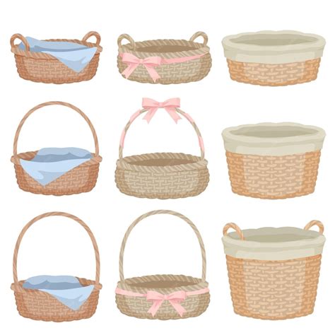 Premium Vector Empty Baskets Woven Baskets Bamboo Baskets Rattan Baskets Vector Stock