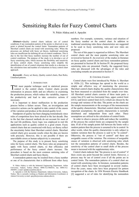 Pdf Sensitizing Rules For Fuzzy Control Charts